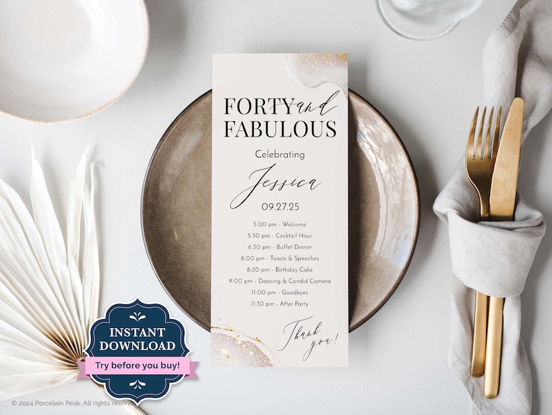 40th Birthday Program for Women, Forty and Fabulous Birthday Itinerary ...