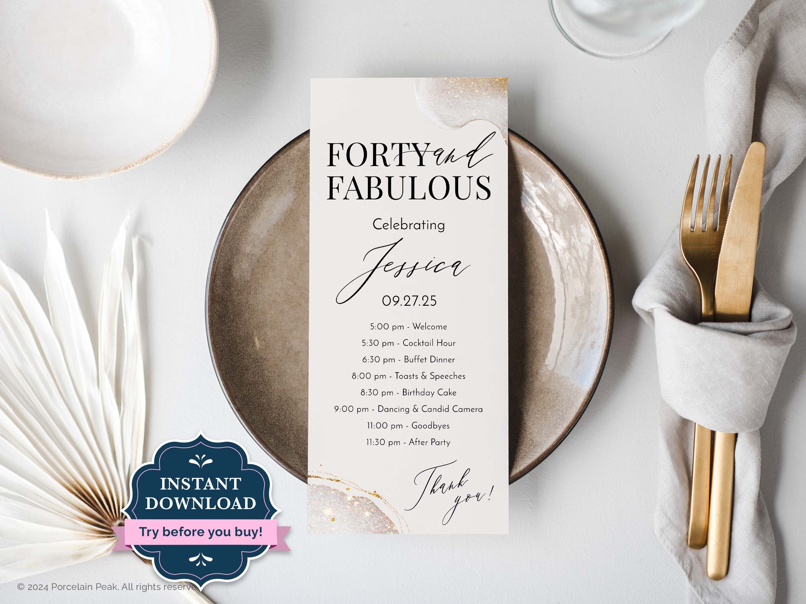 40th Birthday Program for Women, Forty and Fabulous Birthday Itinerary ...