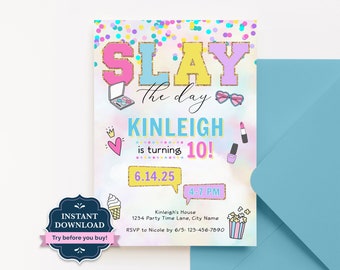 Tween Birthday Invitation, Birthday Vibes Invite, Varsity Patch Text ...