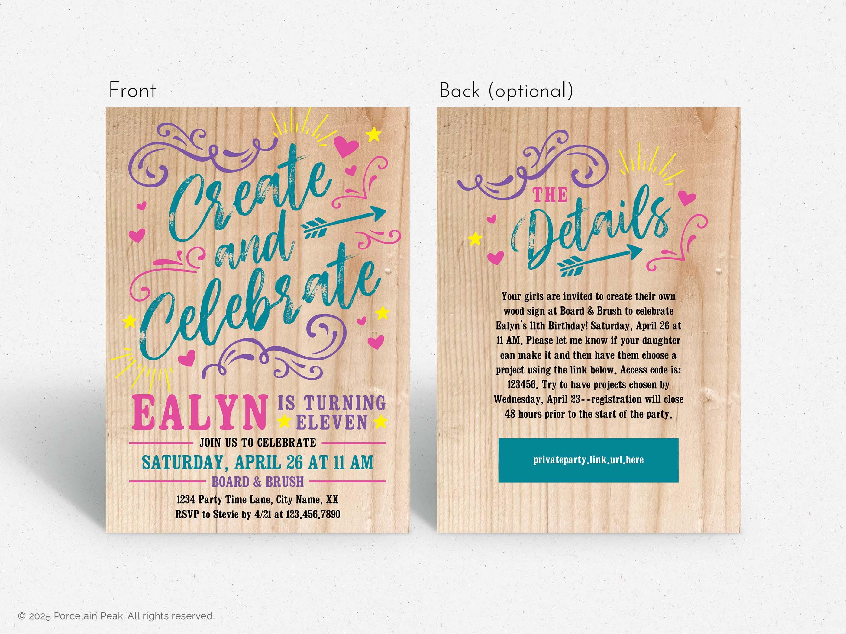 Tween Birthday Invitation, Girls Arts & Crafts Party, Wood Sign Invite ...