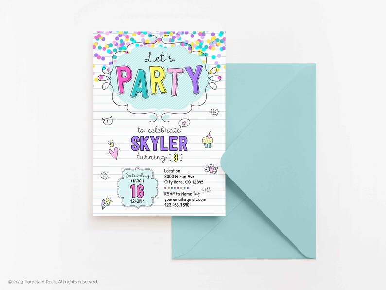 Editable Confetti Birthday Party Invitation, Tween Party Invite ...