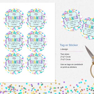 Editable Confetti Birthday Thank You Tag, Tween Party Favor Sticker ...