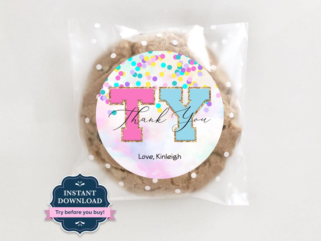 Tween Birthday Thank You Tag, Varsity Patch Favor Sticker, Teen Girls ...