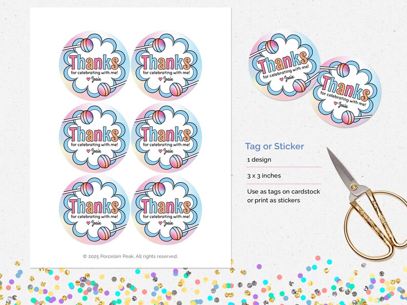 Lollipop Thank You Tag, Tween Girl Birthday Party Favor Sticker, Gift ...