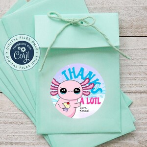 Editable Axolotl Birthday Thank You Tag, Axolotl Favor Sticker, Girls ...