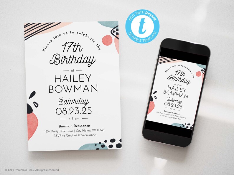 Teen Birthday Invitation, Tween Birthday Party Invite, Girl 17th ...