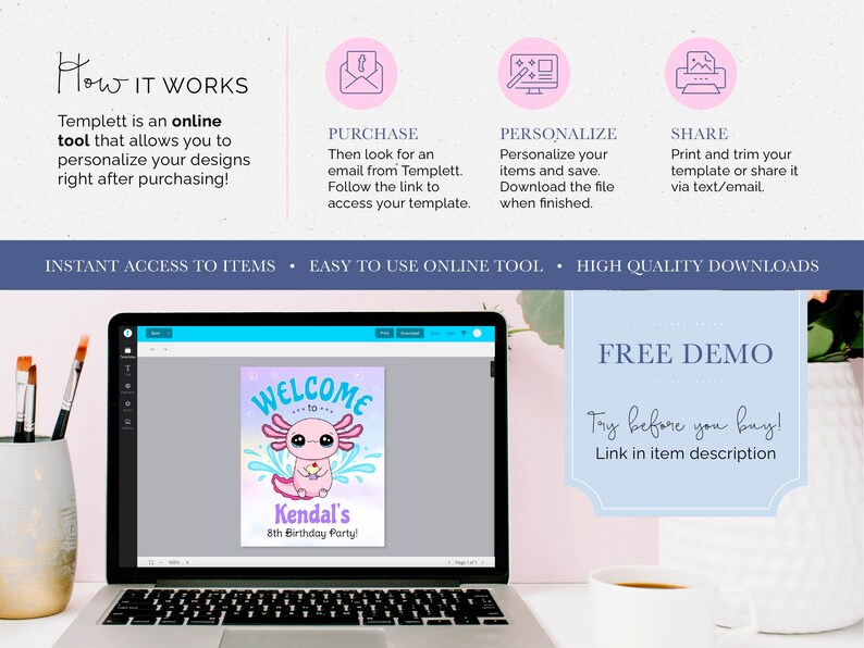 Editable Axolotl Girls Birthday Welcome Sign, Cute Axolotl Party Poster ...