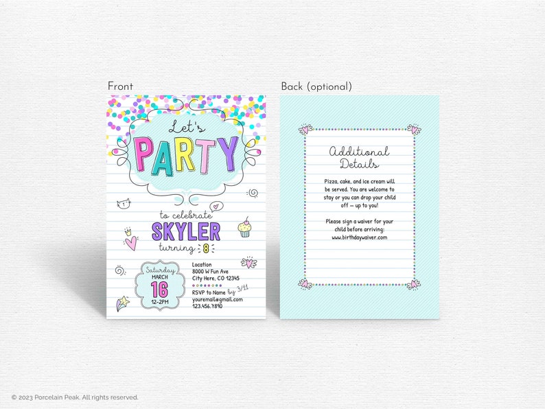 Editable Confetti Birthday Party Invitation, Tween Party Invite ...
