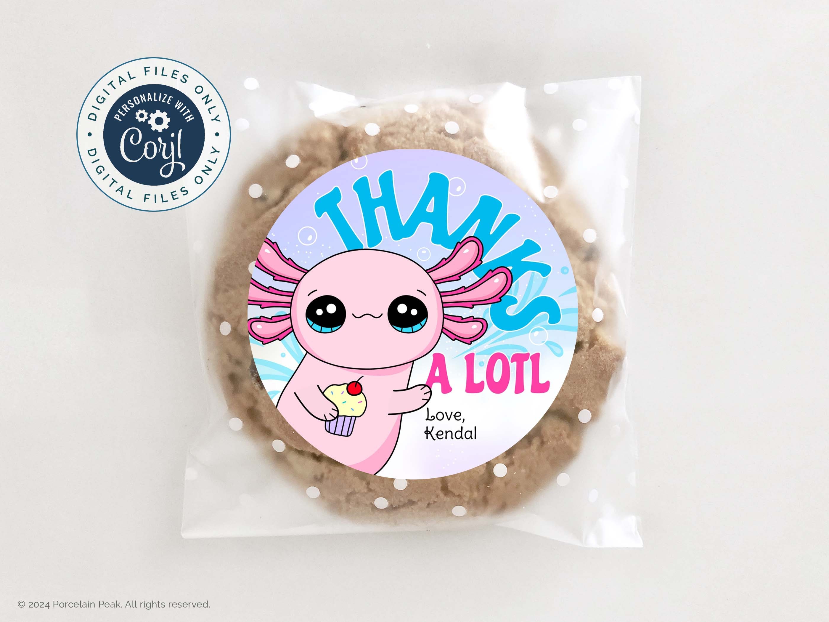Editable Axolotl Birthday Thank You Tag, Axolotl Favor Sticker, Girls ...