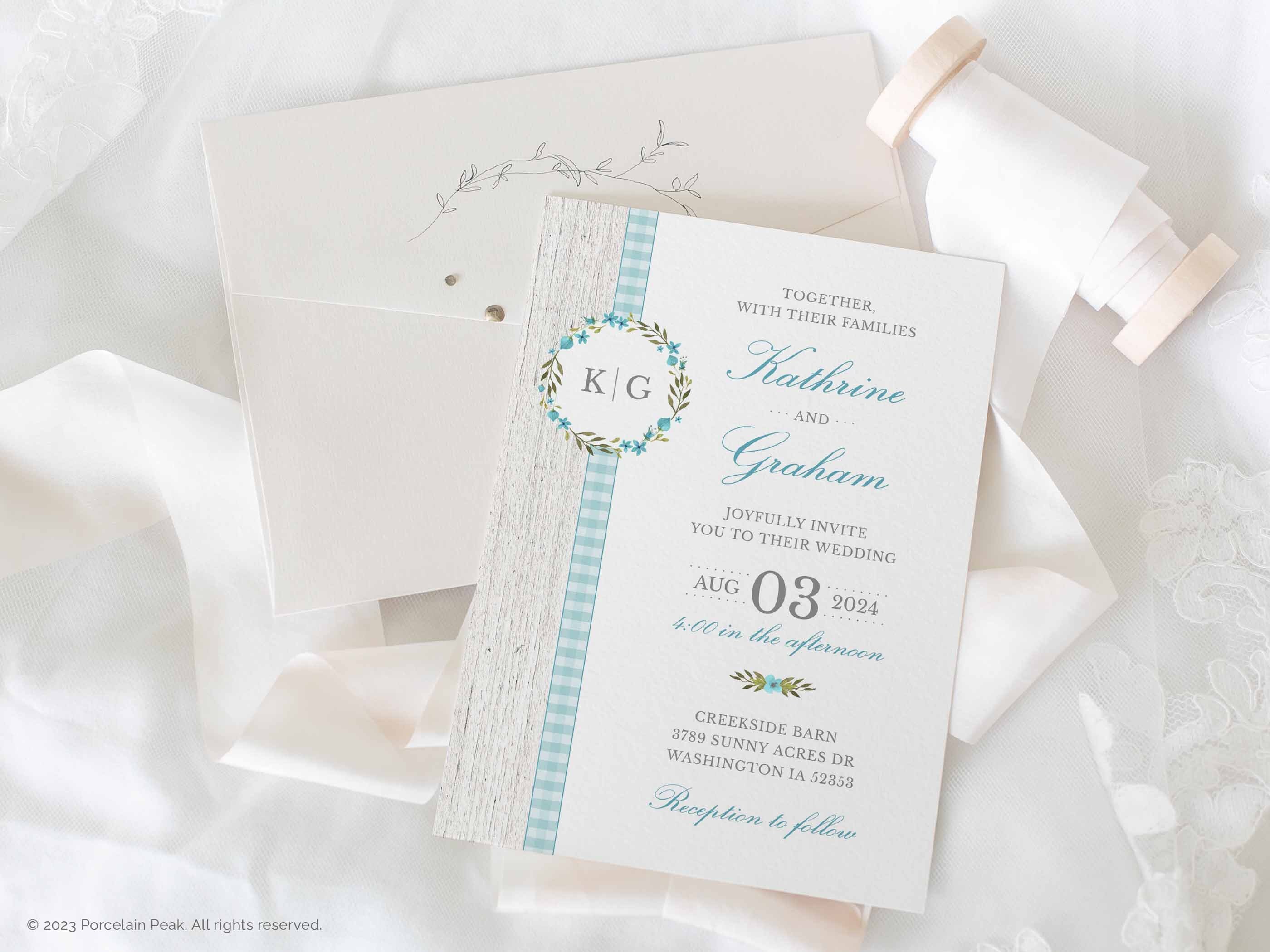 Editable Teal Country Chic Wedding Invitation Template Aqua Floral ...
