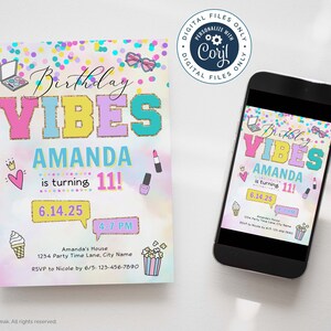 Tween Birthday Invitation, Birthday Vibes Invite, Varsity Patch Text ...