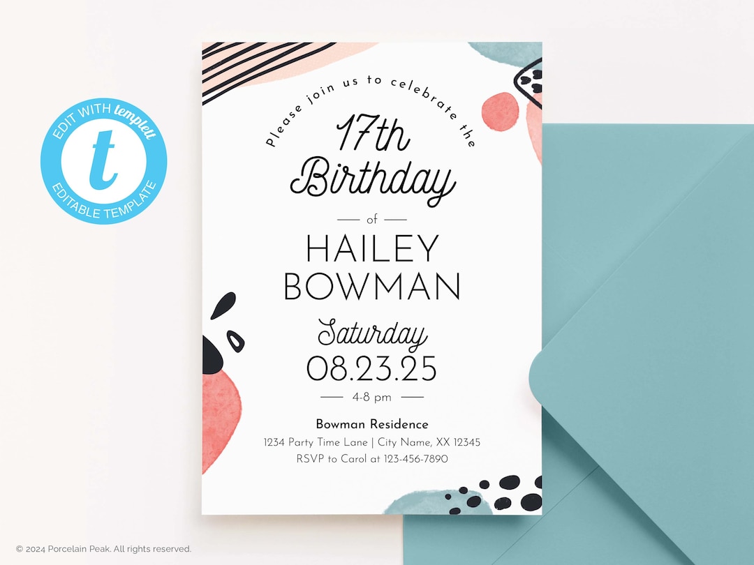 Teen Birthday Invitation, Tween Birthday Party Invite, Girl 17th ...
