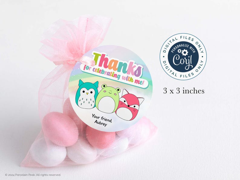 Editable Squishmallow Birthday Thank You Tag, Girl Squishmallow Favor ...