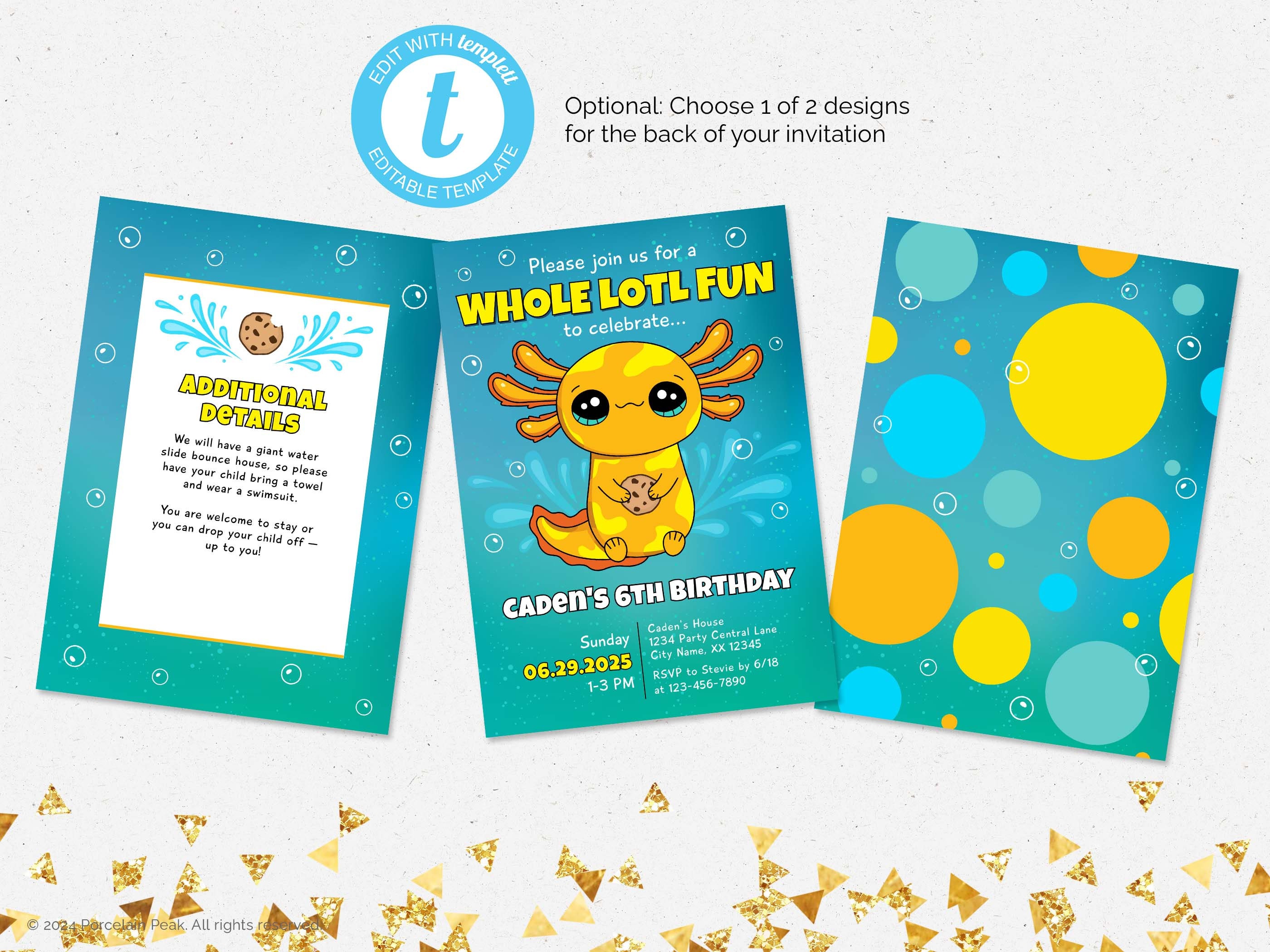 Editable Axolotl Boy Birthday Invitation, Axolotl Party Invite ...