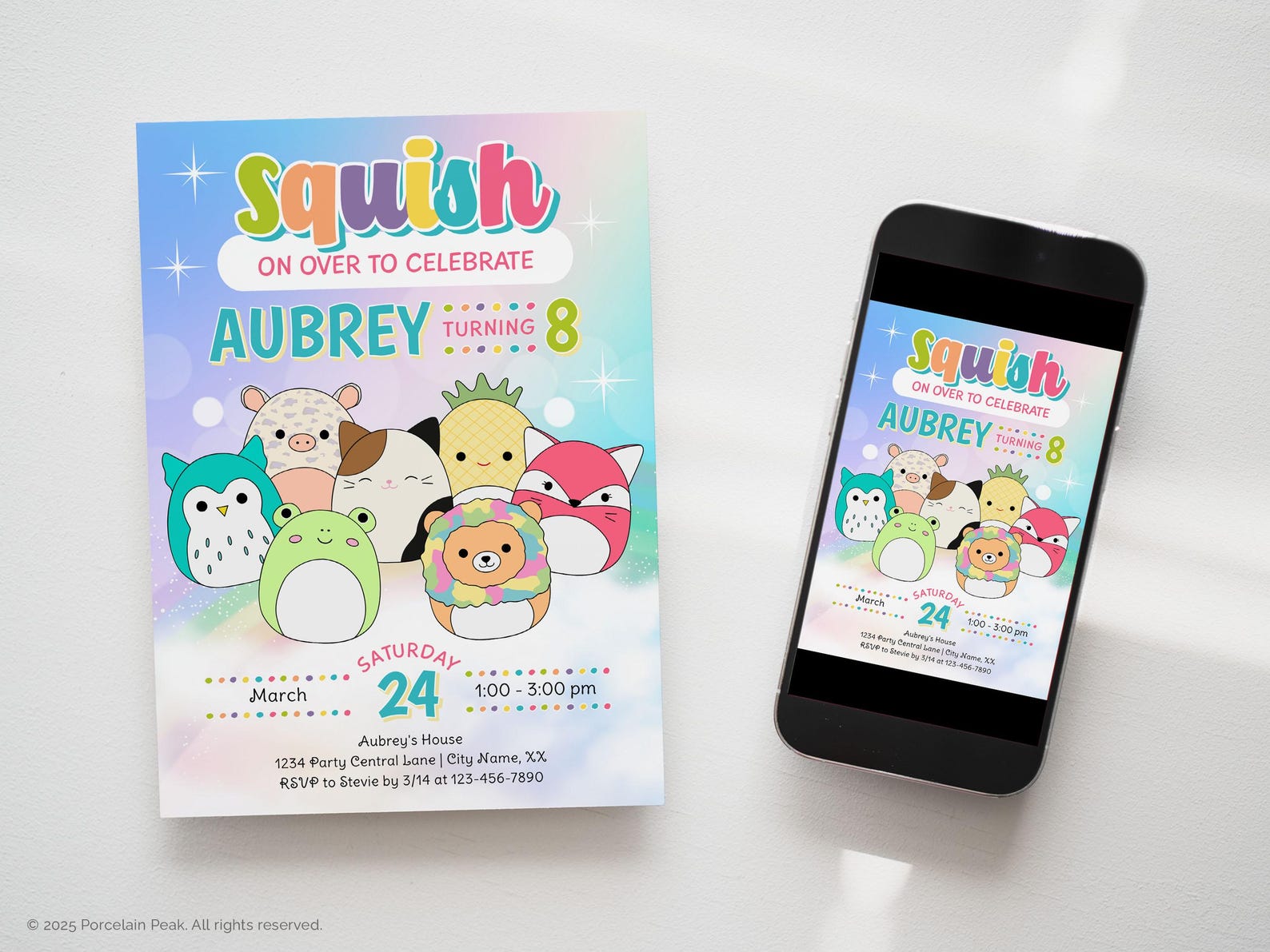 Squishmallow Birthday Invitation, Girls Squish Party Invite ...