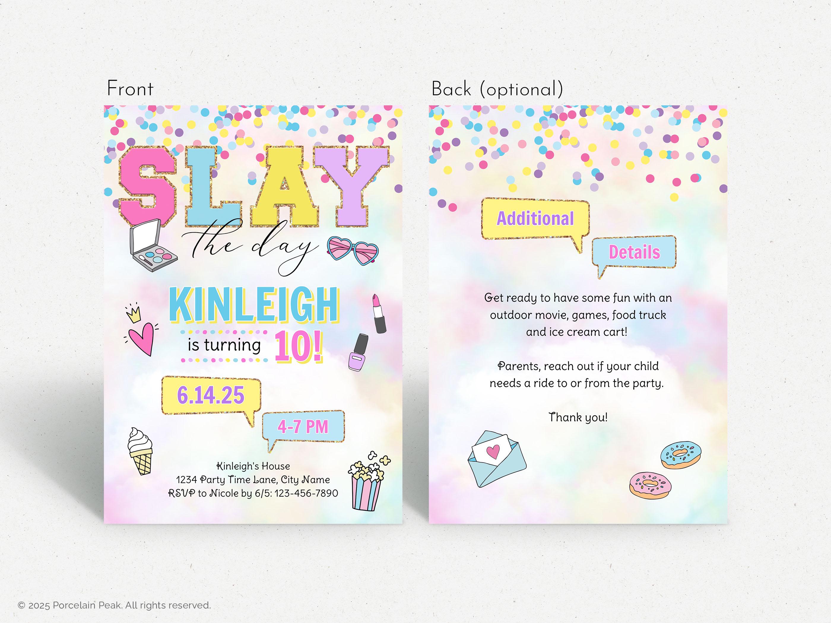 Tween Birthday Invitation, Slay the Day Invite, Varsity Patch Text ...