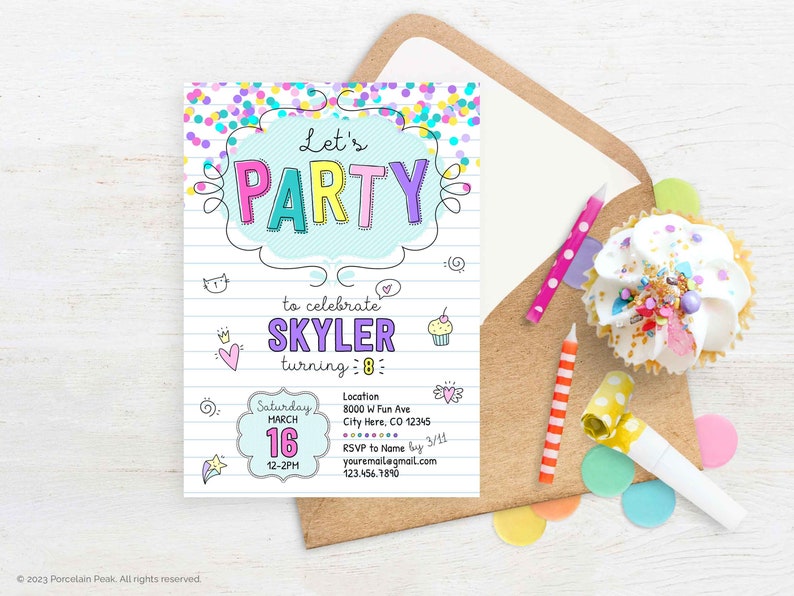 Editable Confetti Birthday Party Invitation, Tween Party Invite ...