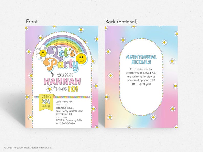 Smiley Face Rainbow Birthday Invitation, Daisy Smiley Face Invite ...