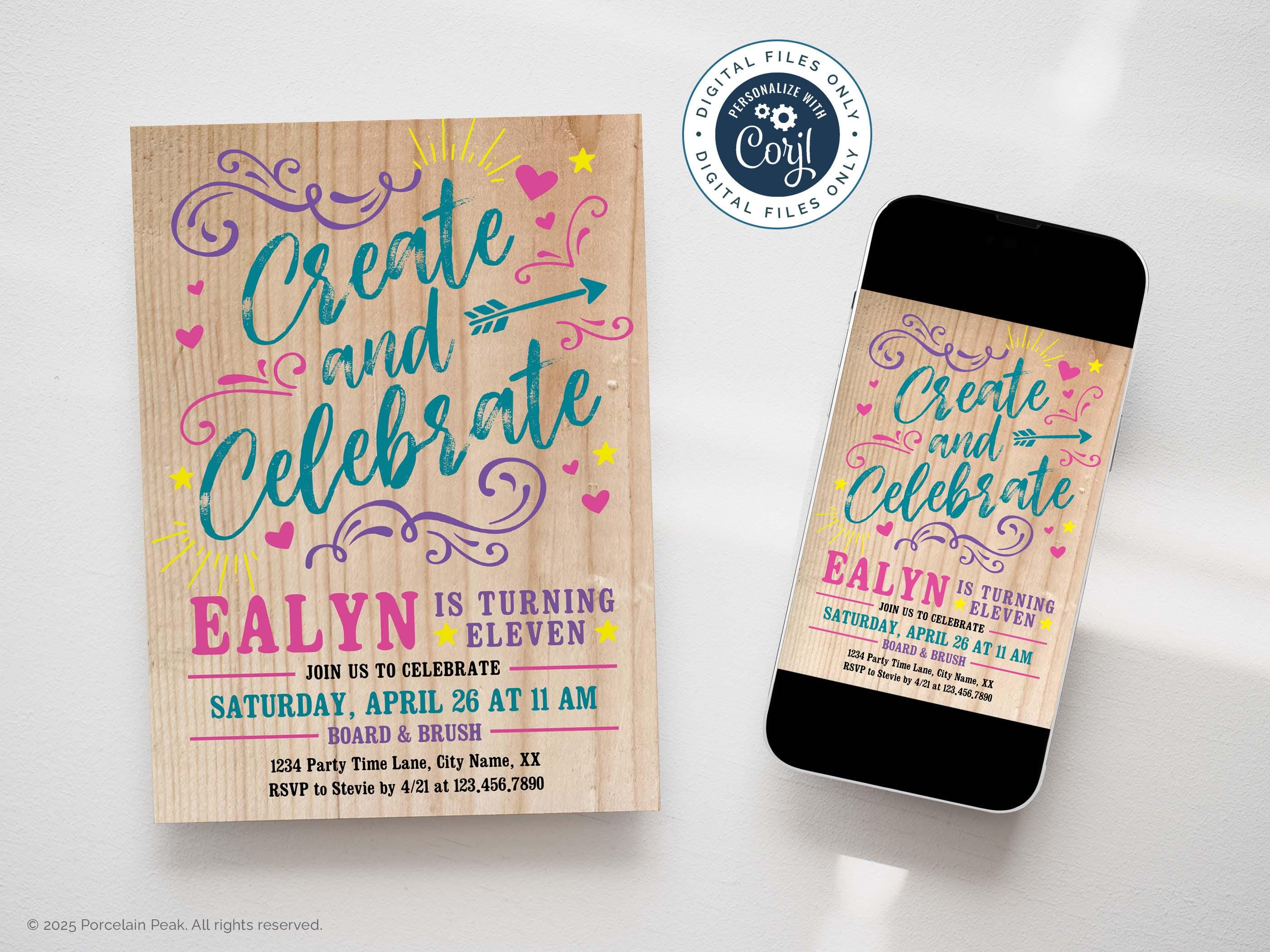Tween Birthday Invitation, Girls Arts & Crafts Party, Wood Sign Invite ...