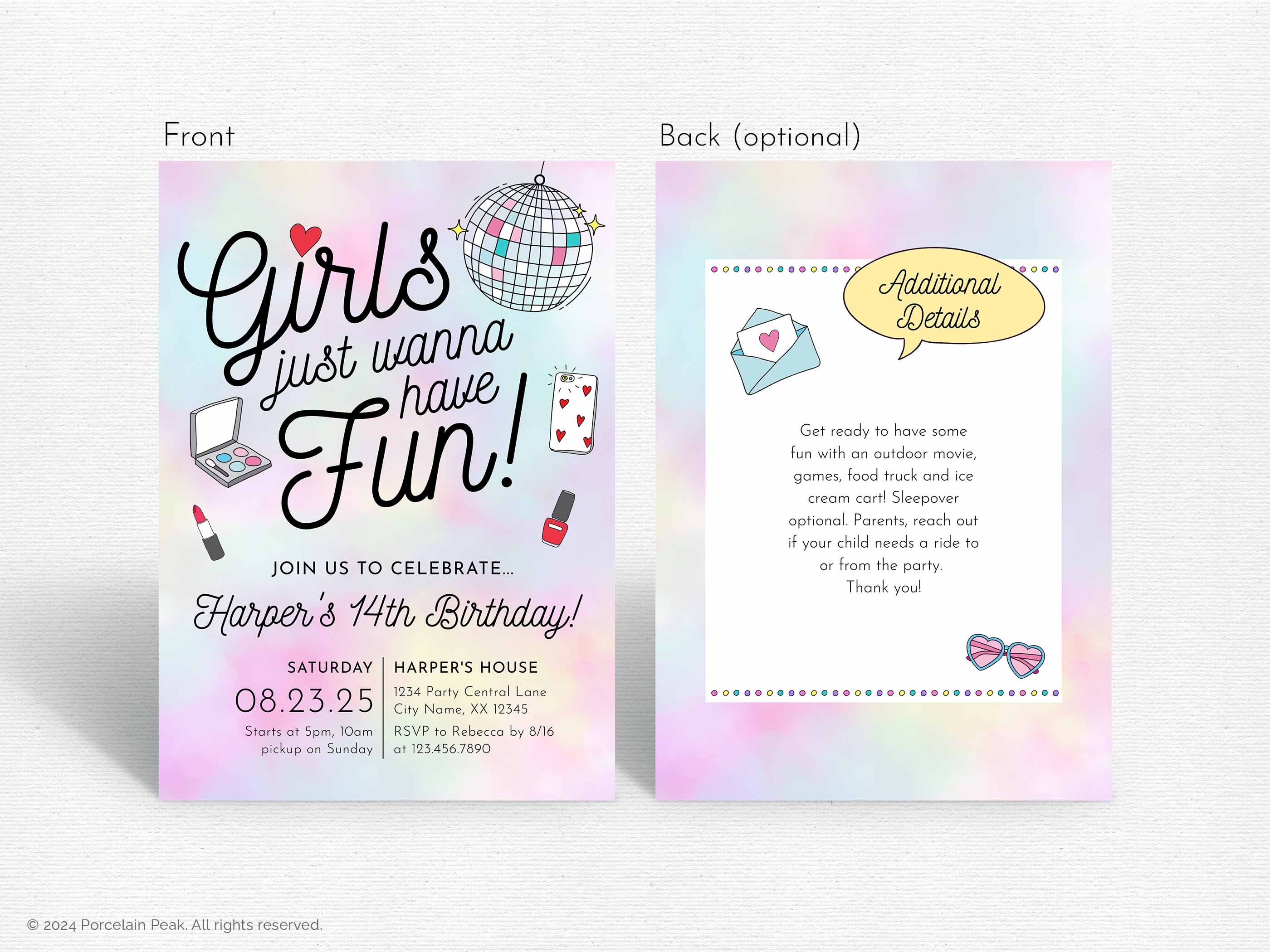 Teen Birthday Party Invitation, Tween Party Invite, Girls Just Wanna ...