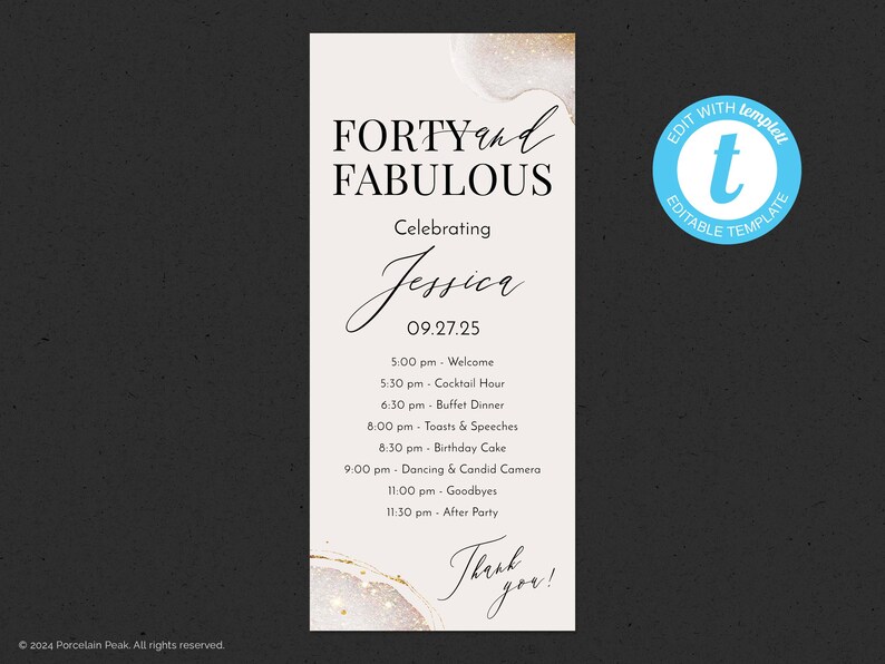 40th Birthday Program for Women, Forty and Fabulous Birthday Itinerary ...