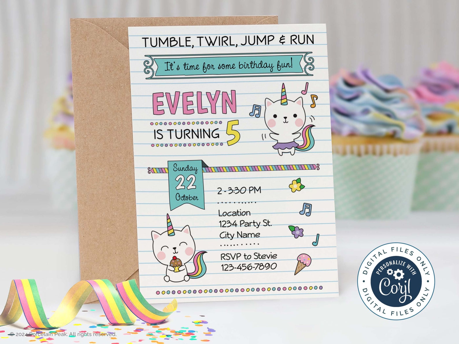 Caticorn Birthday Invitation, Girls Kittycorn Invite, Cat Theme Party ...