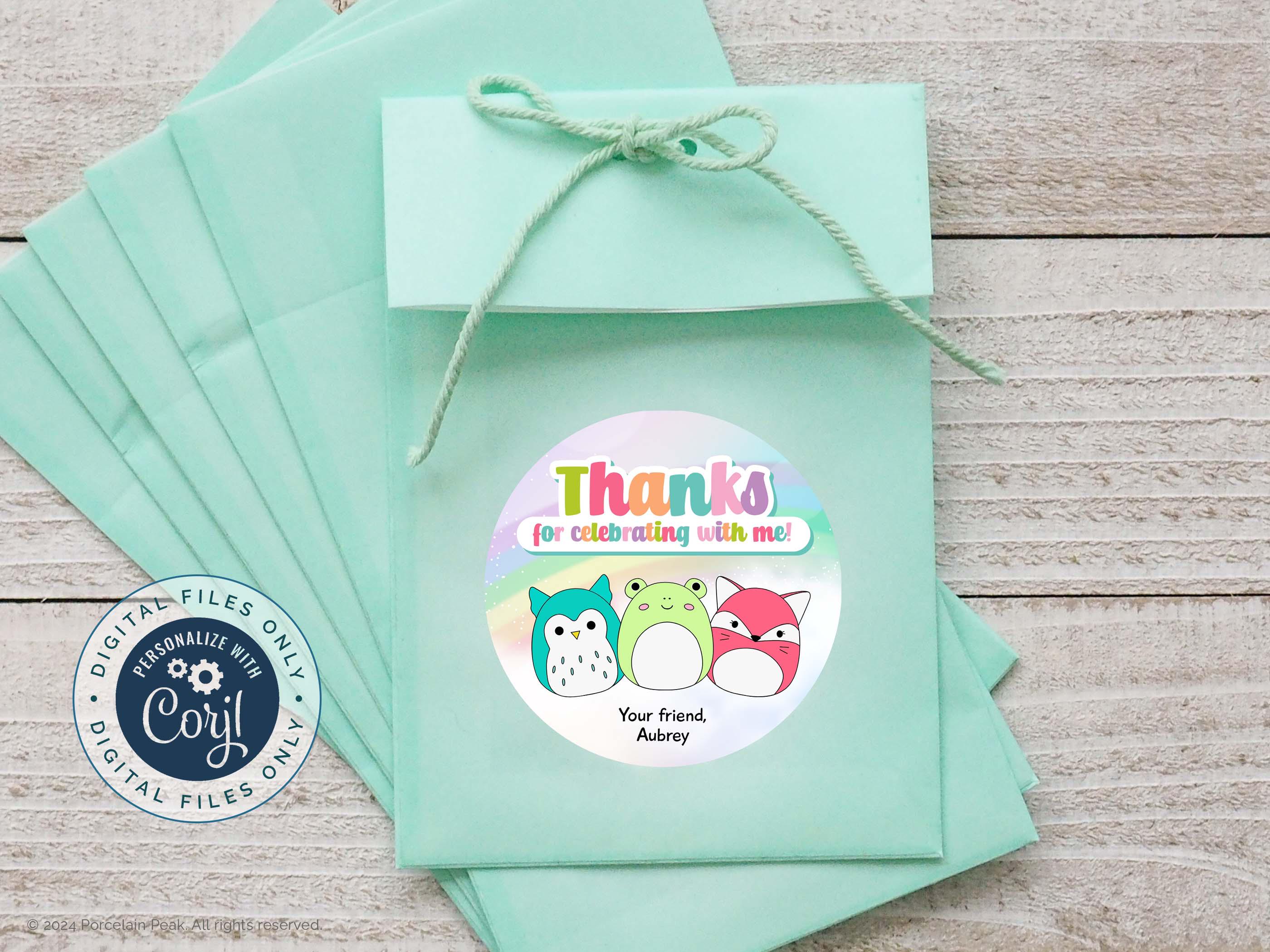 Editable Squishmallow Birthday Thank You Tag, Girl Squishmallow Favor ...