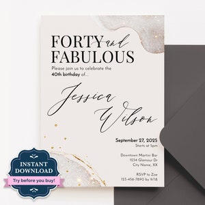 40th Birthday Invitation for Women, Forty and Fabulous Birthday Invite ...