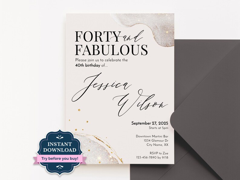 40th Birthday Invitation for Women, Forty and Fabulous Birthday Invite ...