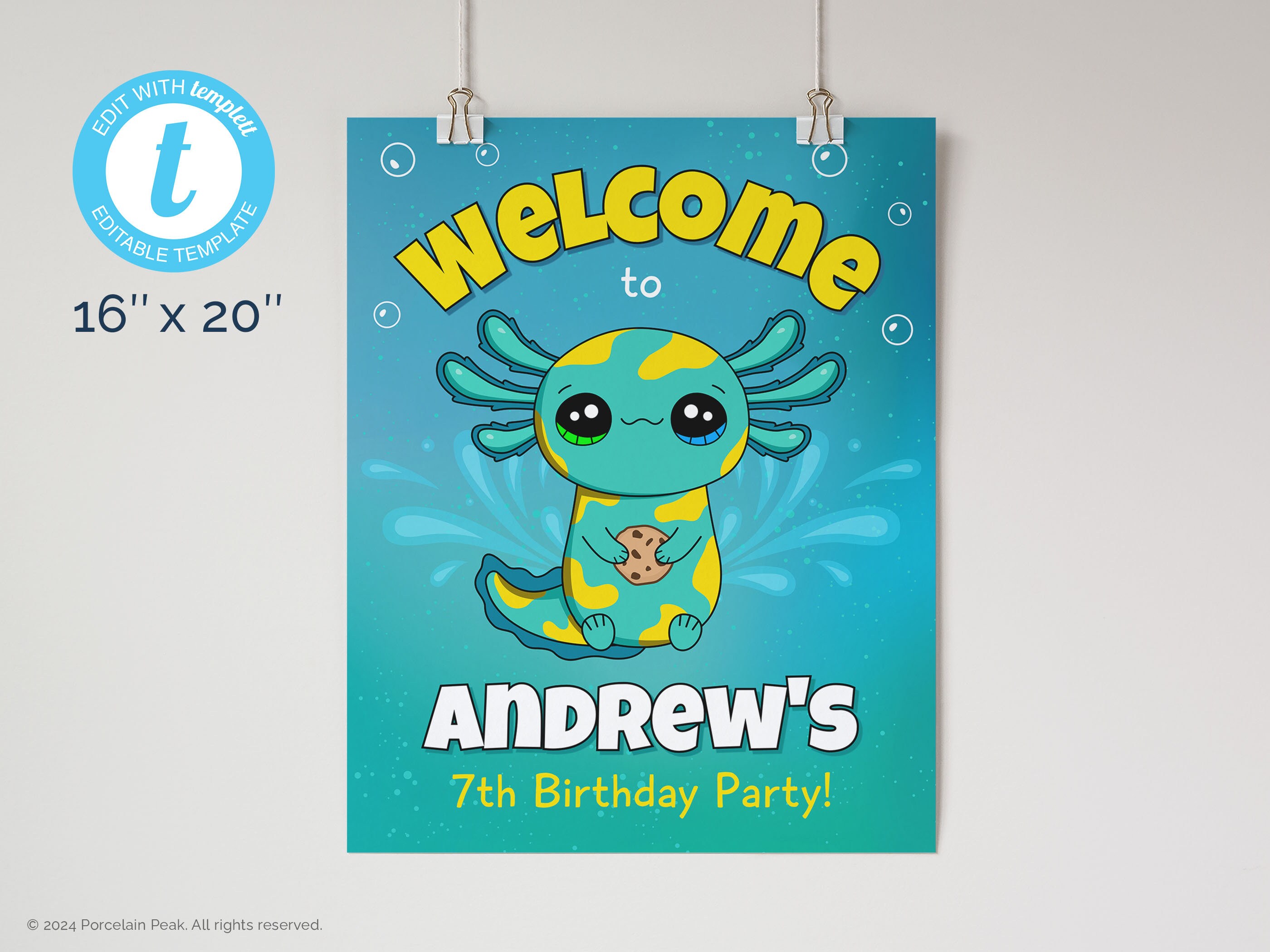 Editable Axolotl Welcome Sign, Boys Axolotl Birthday Party Decor ...