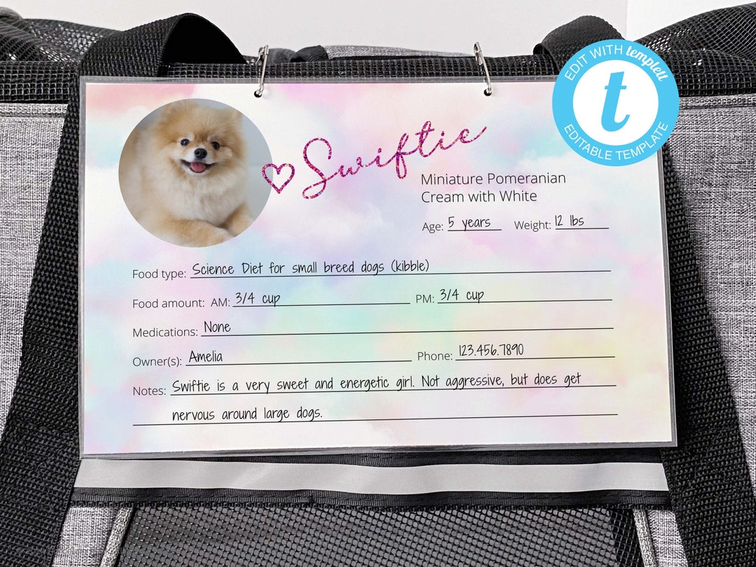 Pet Info Card, Pet Fact Card, Pet ID Card, Cat, Dog, Vet Appointment ...