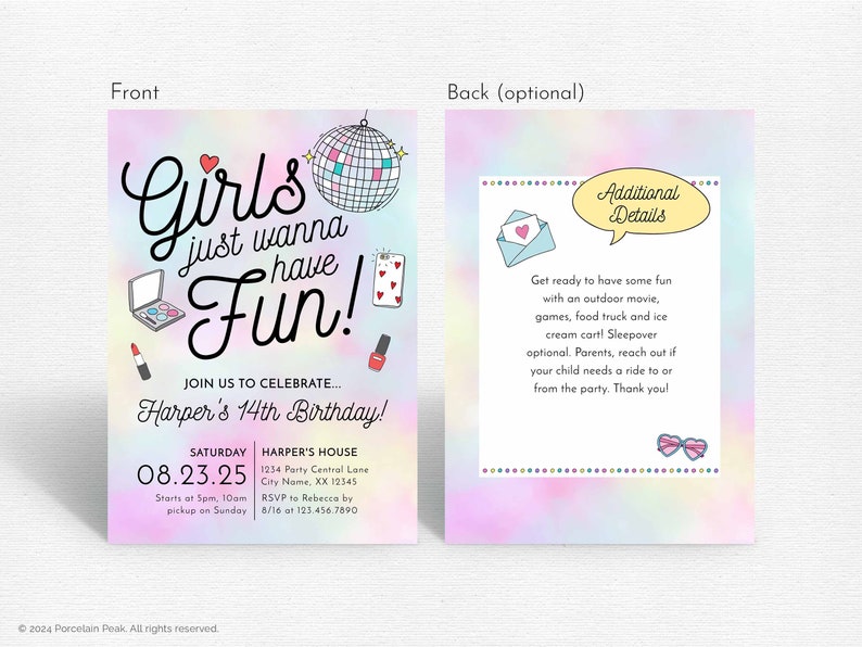 Teen Birthday Party Invitation, Tween Party Invite, Girls Just Wanna ...