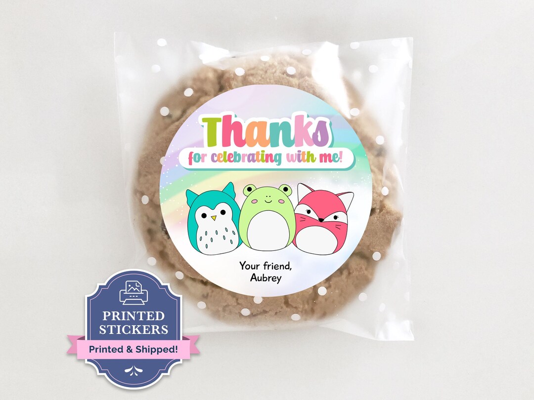 Squishmallow Birthday Thank You Stickers, Girl Squishmallow Favor Tag ...