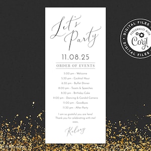 Party Program Template, Birthday Party Itinerary, Black & White ...