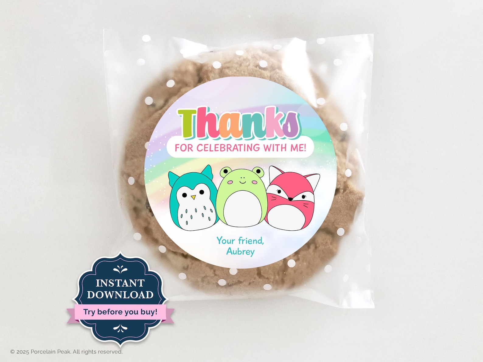 Editable Squishmallow Birthday Thank You Tag, Girl Squishmallow Favor ...