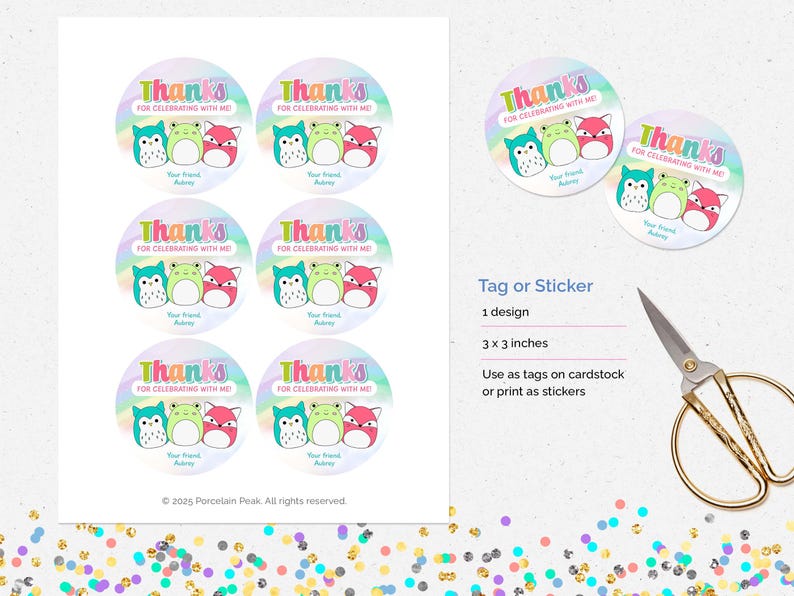 Editable Squishmallow Birthday Thank You Tag, Girl Squishmallow Favor ...