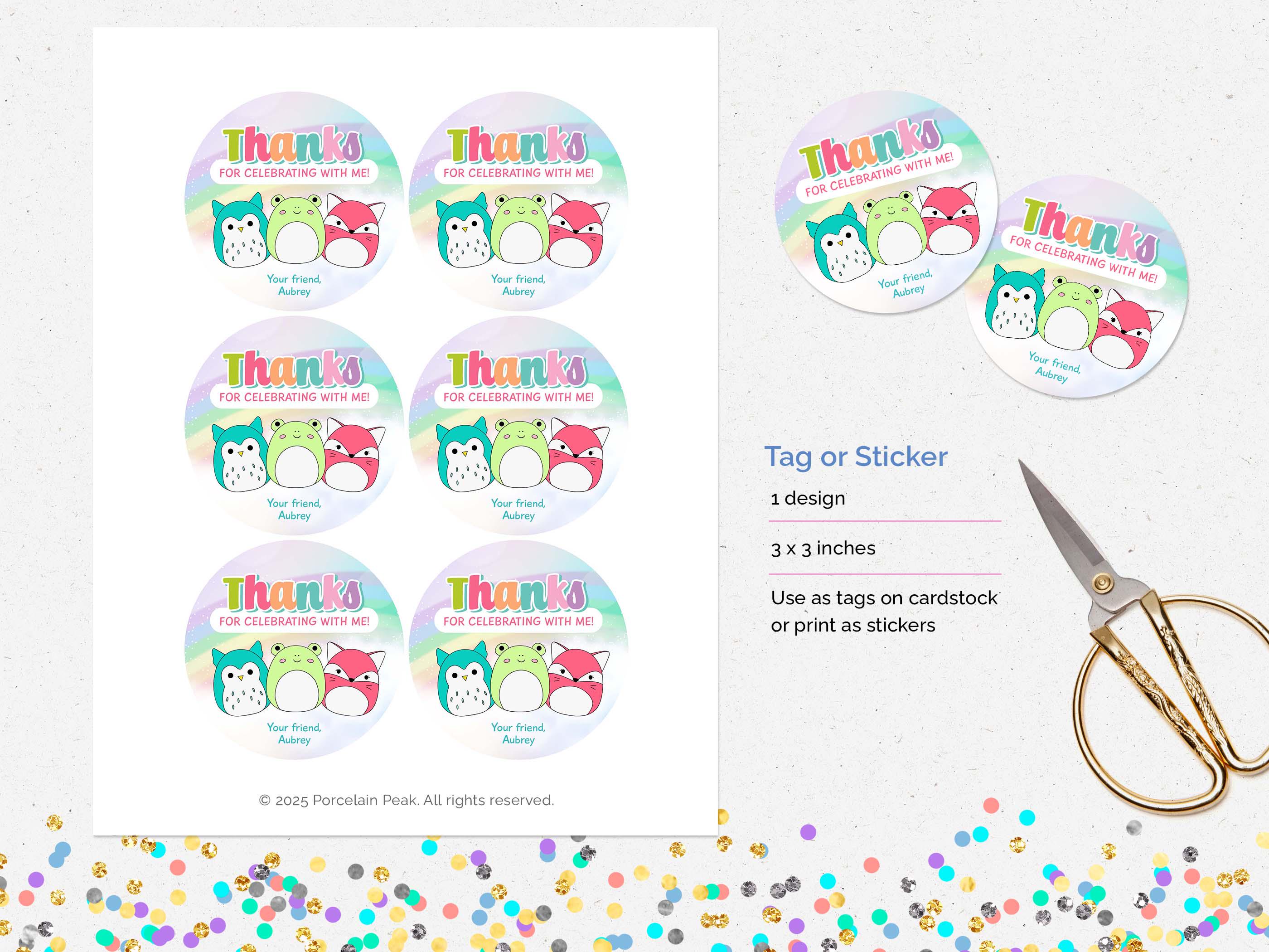 Editable Squishmallow Birthday Thank You Tag, Girl Squishmallow Favor ...