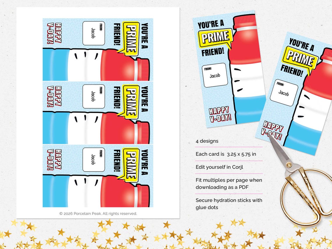 Prime Valentine Cards, Boys Valentines, Hydration Drink Card, Prime ...