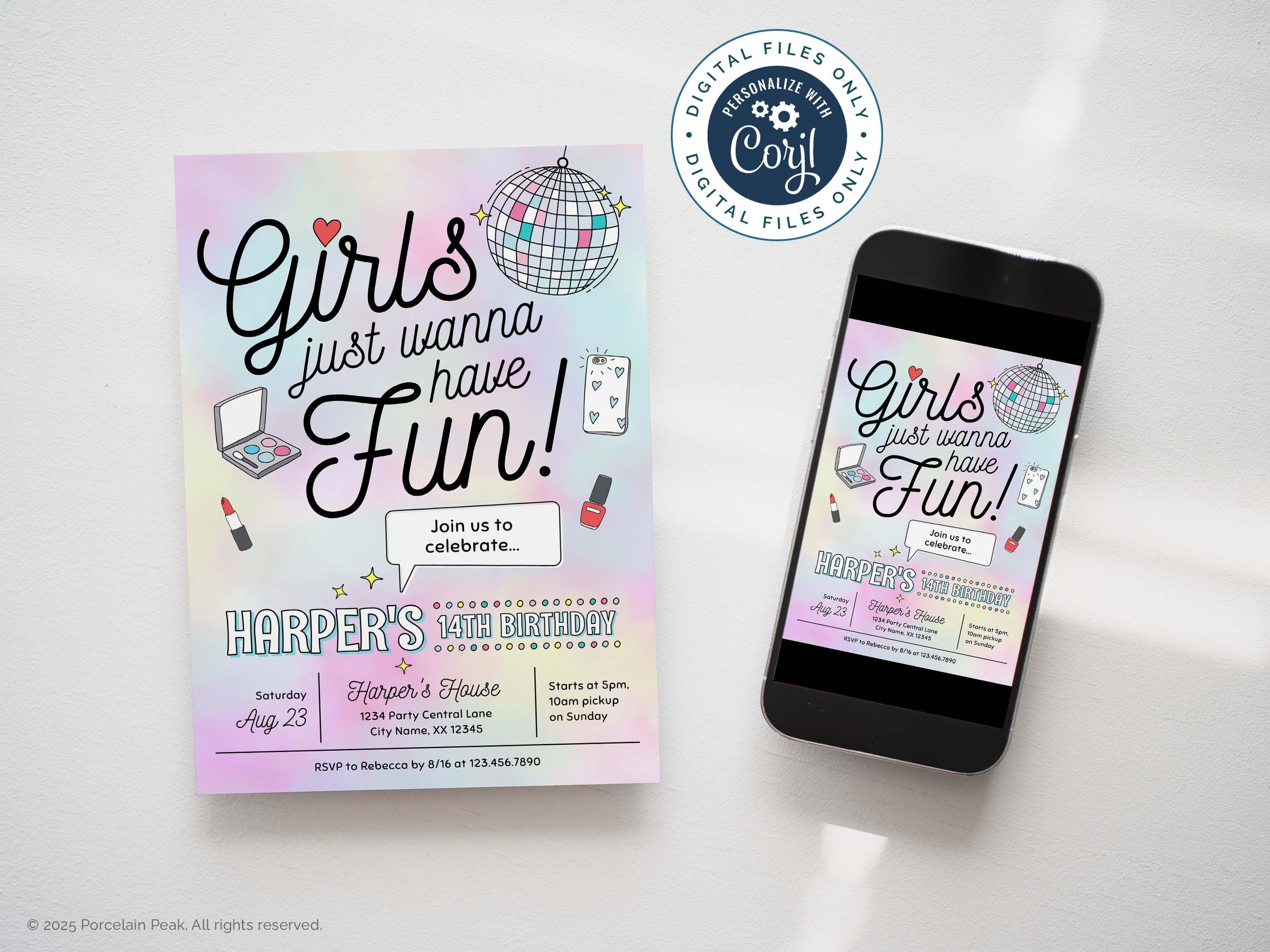 Teen Birthday Party Invitation, Tween Party Invite, Girls Just Wanna ...