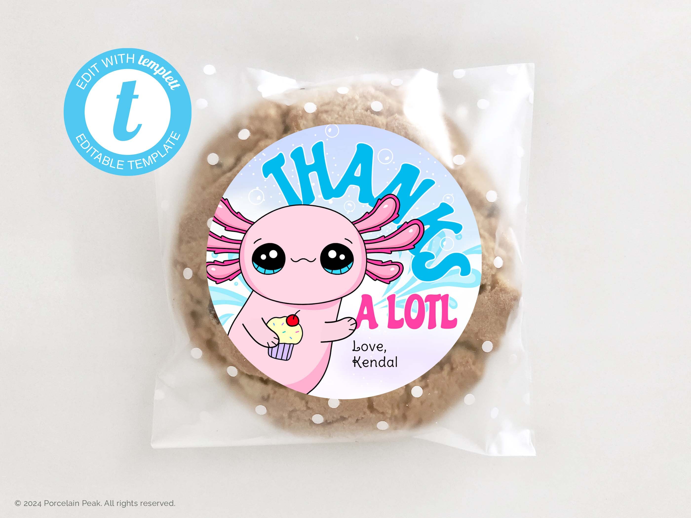 Editable Axolotl Birthday Thank You Tag, Axolotl Favor Sticker, Girls ...