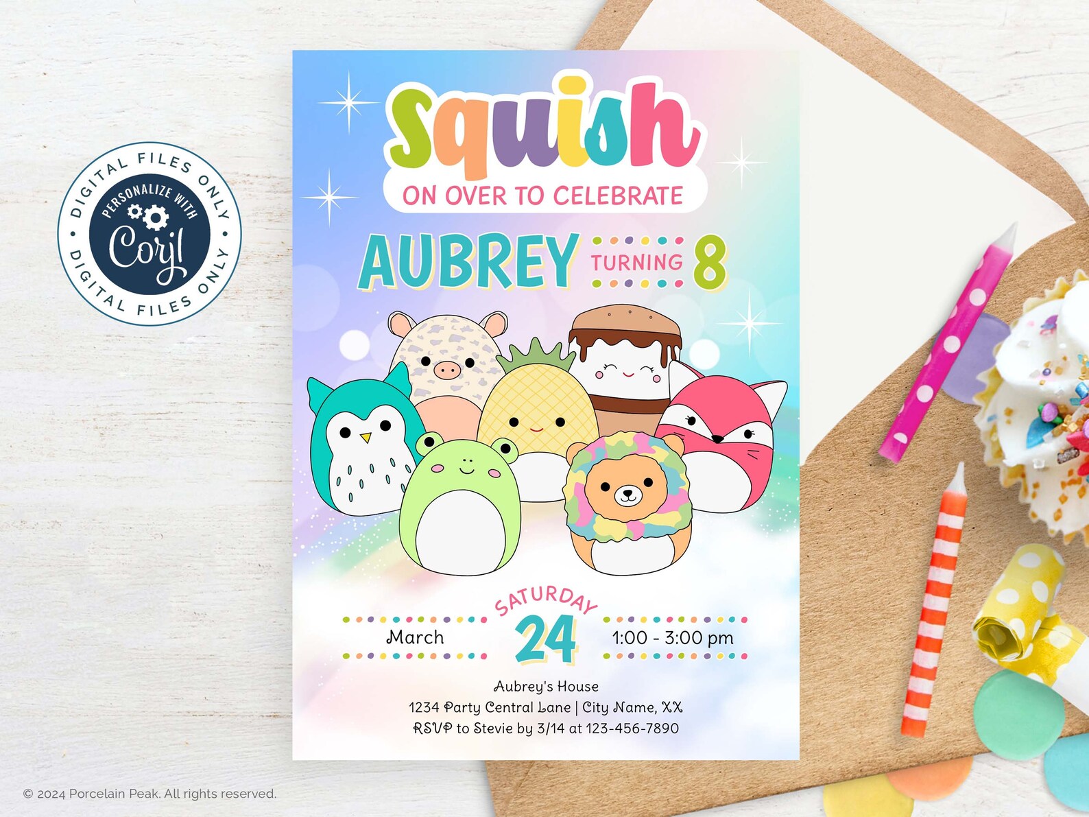 Editable Squishmallow Birthday Invitation, Girls Squish Party Invite ...