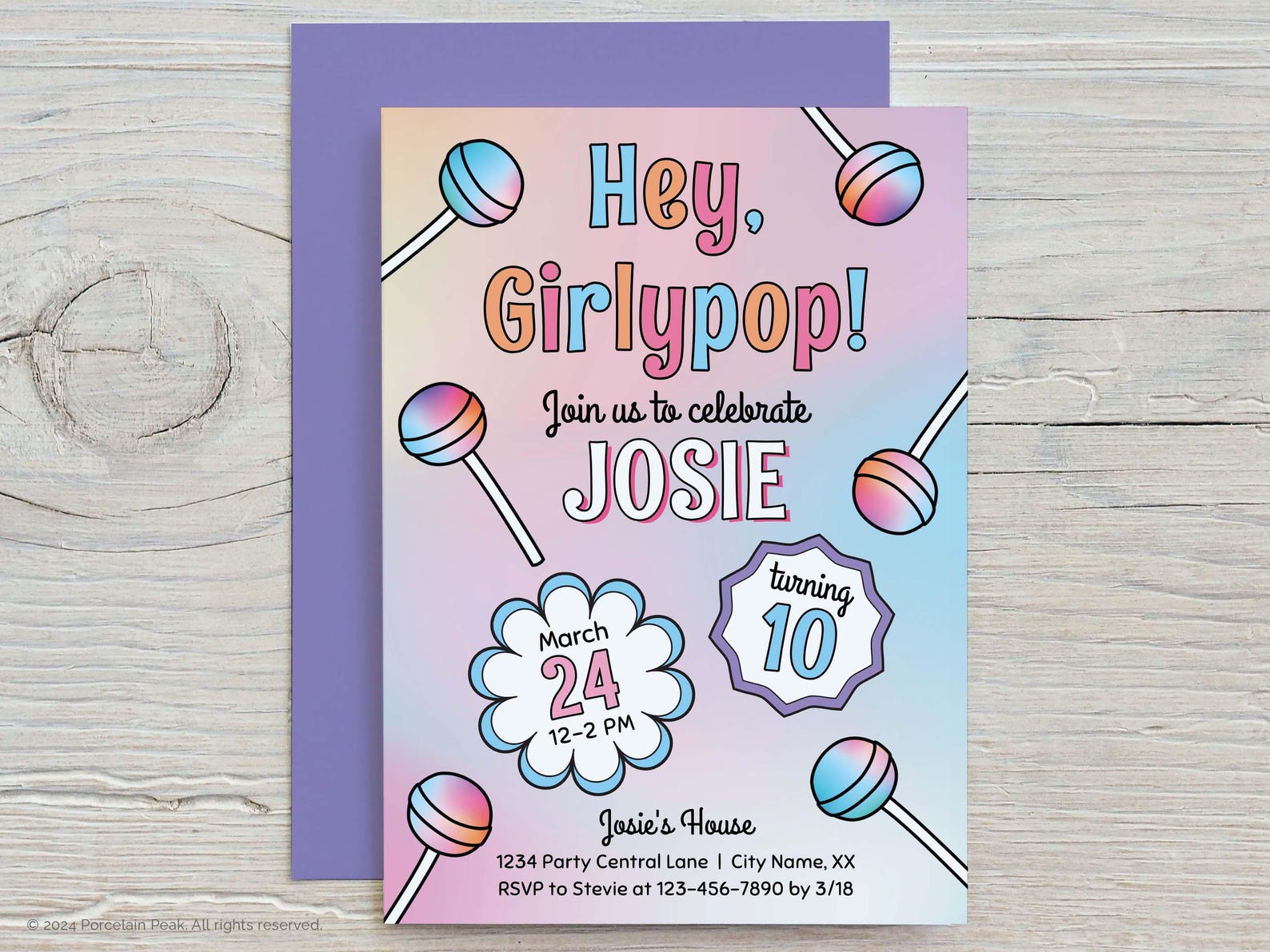Tween Birthday Invitation, Tween Girl Party Invite, Lollipop, Girlypop ...