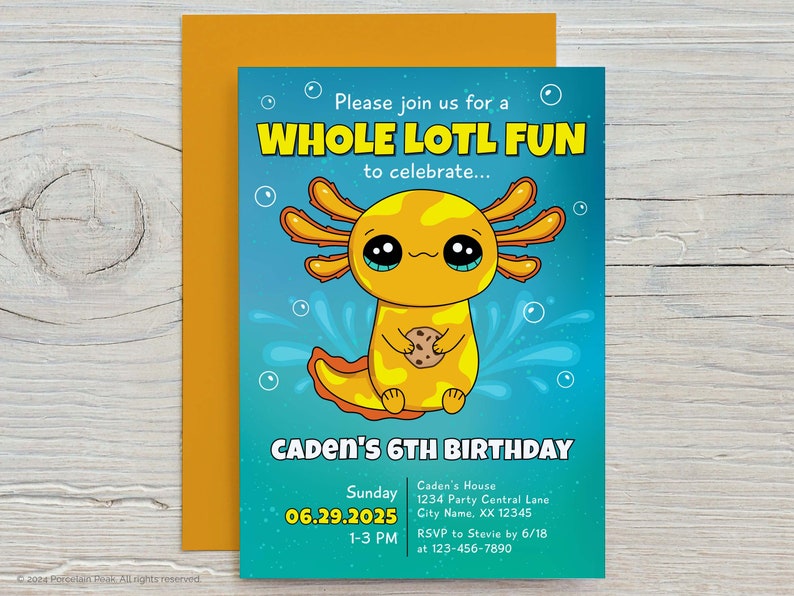 Editable Axolotl Boy Birthday Invitation, Axolotl Party Invite ...