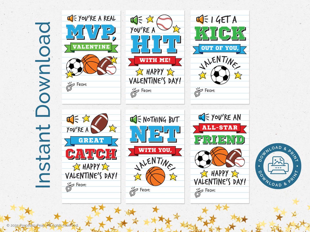 Sport Valentine Cards, Kids Sport Valentines, School Valentine Cards ...