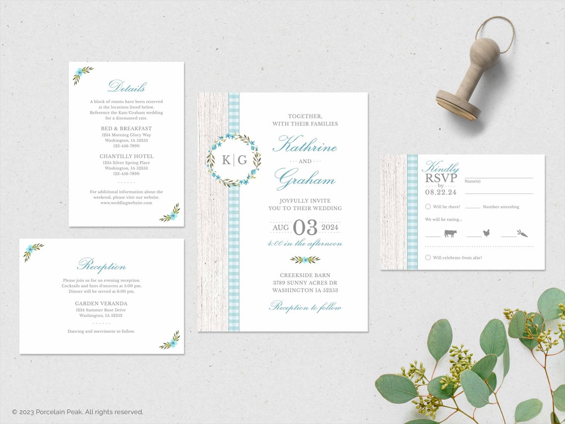 Outdoor Wedding Invitation Bundle, Backyard Wedding Suite, Country ...