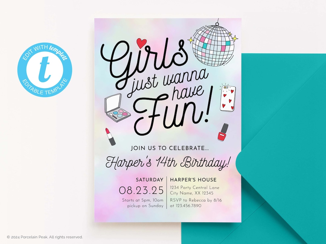 Teen Birthday Party Invitation, Tween Party Invite, Girls Just Wanna ...