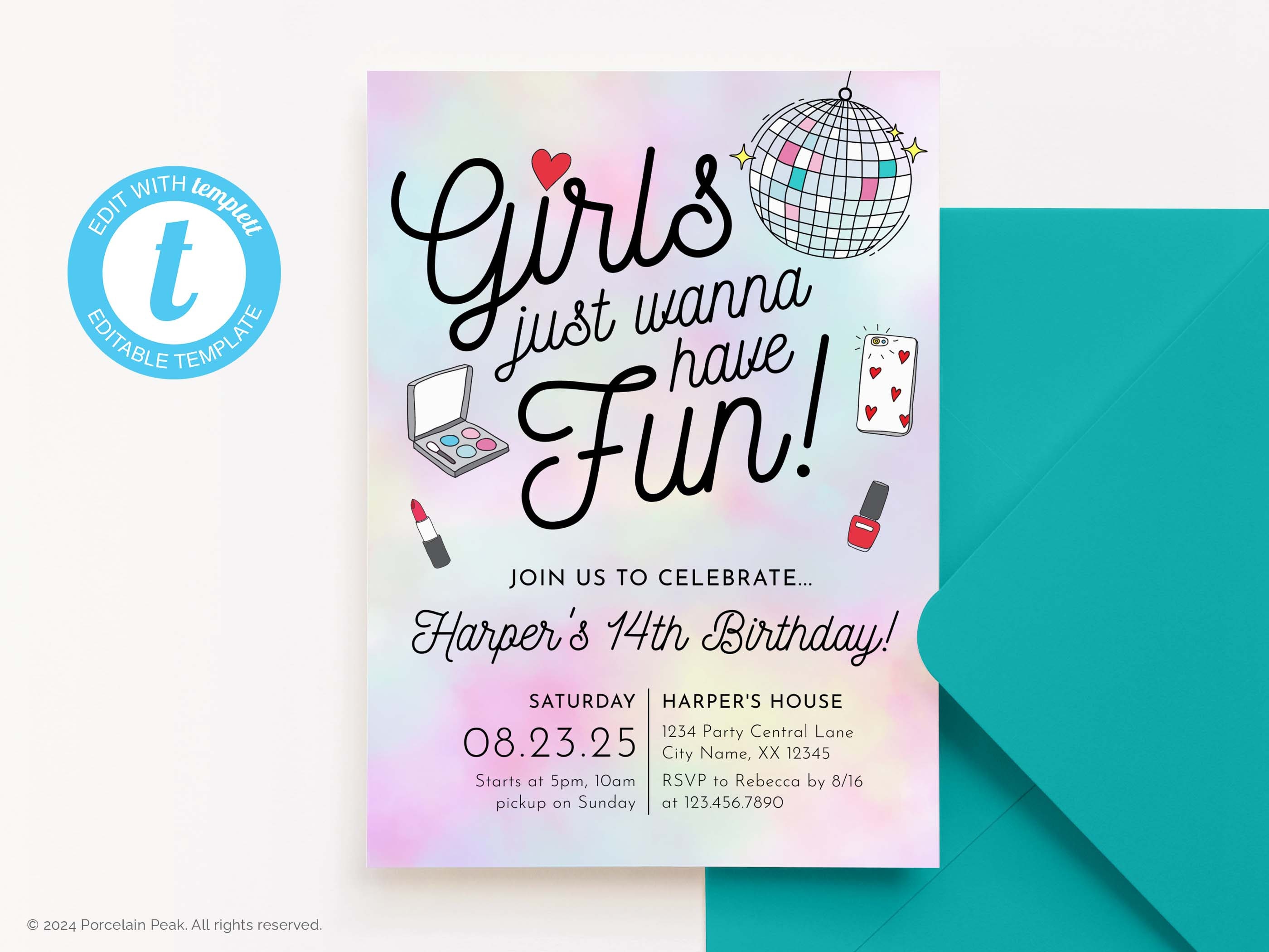 Teen Birthday Party Invitation, Tween Party Invite, Girls Just Wanna ...