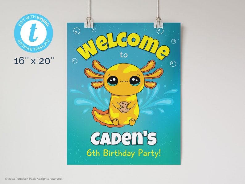 Editable Axolotl Welcome Sign, Boys Axolotl Birthday Party Decor ...