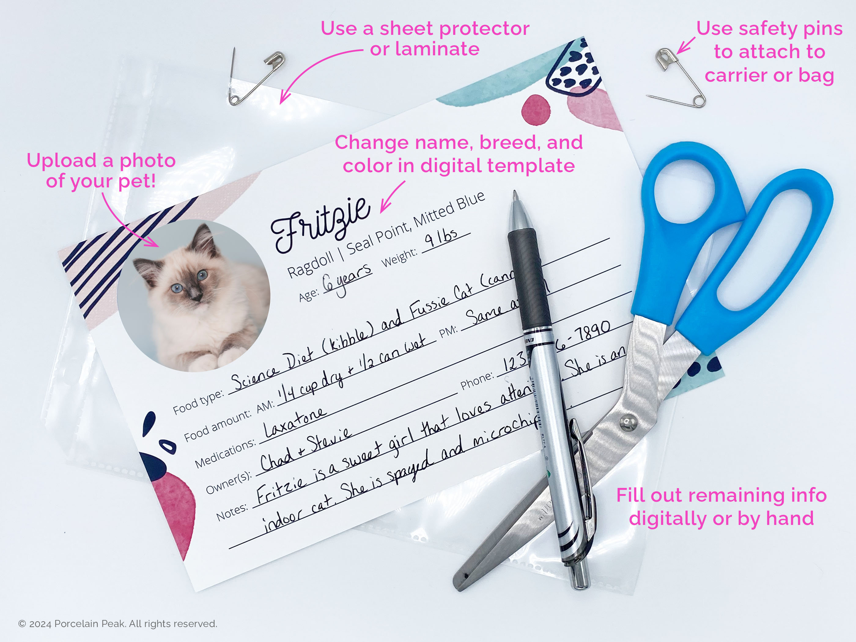 Pet Info Card, Pet Fact Card, Pet ID Card, Cat, Dog, Vet Appointment ...