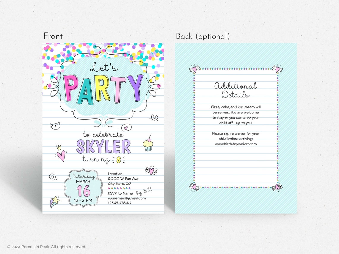 Editable Confetti Birthday Party Invitation, Tween Girl Party Invite ...